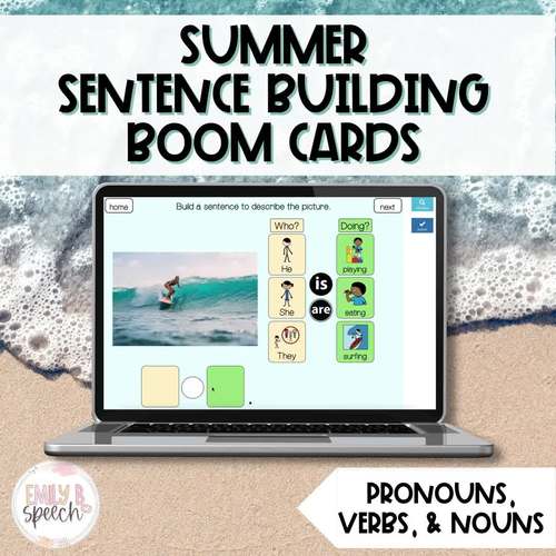 Summer Sentence Building Boom Cards for Language | Subject Verb Object ...