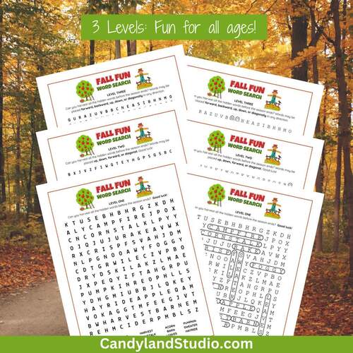 Fall Fun Word Search | 3 Levels for Grades 1+ | Autumn Vocabulary Activity