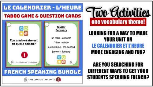 French Calendrier et Heure Taboo Speaking Game and Question Cards Bundle