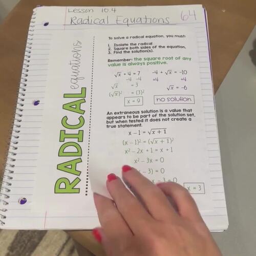 Algebra 1 - Radical Equations Plus Extraneous Solutions Interactive ...