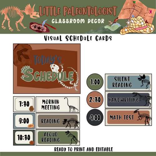 Editable Visual Schedule Cards | Dinosaur Paleontologist | Classroom ...
