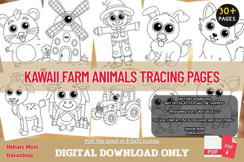 Kawaii Farm Animals Tracing Pages | Fine Motor & Pre-Writing Practice