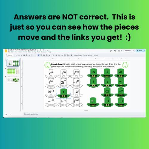 Algebra 2 St. Patrick's Day Imaginary Numbers Review DIGITAL ACTIVITIES