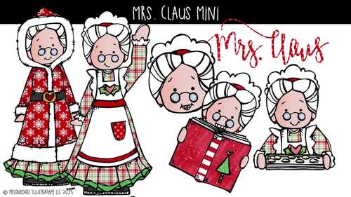Mrs Claus clip art 2022, Christmas clip art MINI by Melonheadz Clipart