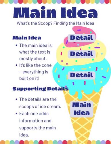 Main Idea Practice Pack | Ice Cream Anchor Chart + Reading Passages ...