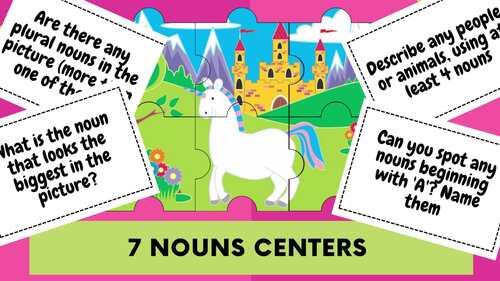 Nouns Center Activity and Nouns Question Cards for Language Revision