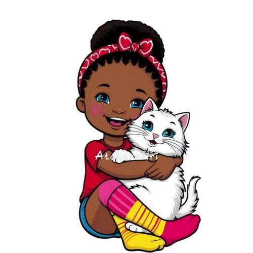 Quirky Girls and Cat Clipart: 9 PNG Files with Transparent Background