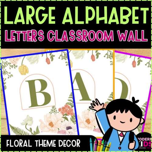 Large Alphabet Letters Classroom Wall - Floral Theme Printable Bulletin ...