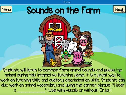 Sounds on the Farm Boom Cards™ Speech Therapy Listening and Language ...