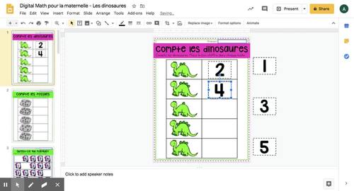 Digital FRENCH Dinosaur Math Worksheets for Google Classroom™ Distance ...
