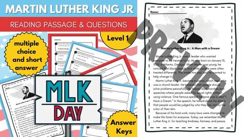 Martin Luther King Jr. Reading Comprehension | MLK Day Activities | 1st–3rd