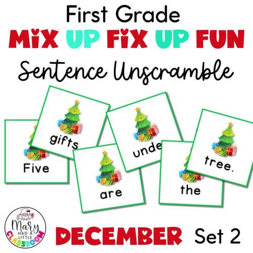 Sentence Building Activity - December Sentence Scramble set 2 - 1st Grade