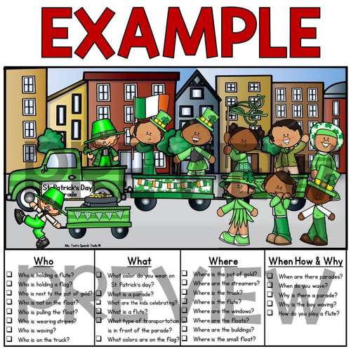 Picture Scene Question Prompts St. Patrick's Day | Who What When Where ...