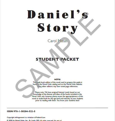 Daniel's Story Novel Units® Student Packet Novel Study | TPT