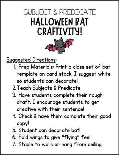 Subject & Predicate Hands-On Craft | Halloween Grammar | Subjects and ...
