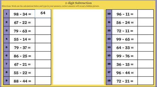 Pumpkin Teddy Bear 2-digit Subtraction Pixel Art Mystery Reveal | TPT