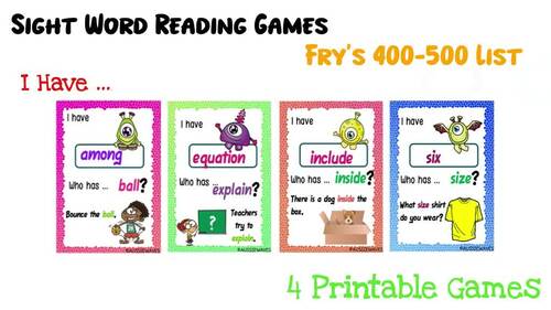 Fry's Sight Words Games I Have, Who Has 400 - 500 words by Aussie Waves