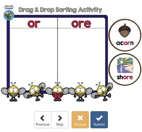 OR ORE Bossy R Sort | R controlled vowels Boom Cards by Busy Bee Studio