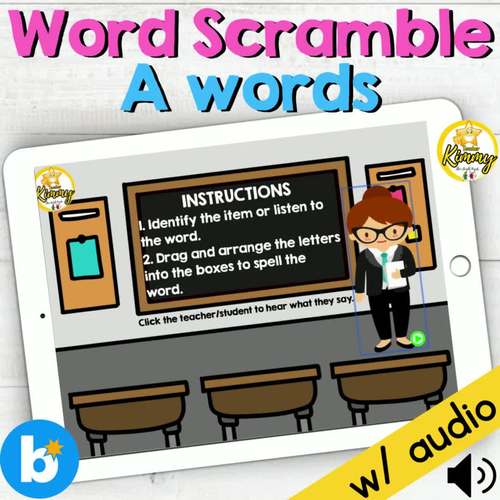 Word Scramble (A words) with audio Boom Cards by Teacher Kimmy | TPT