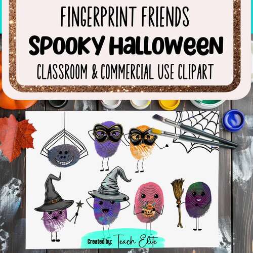 Halloween Fingerprint Friends Clipart Fall Commercial Use Autumn Spooky ...