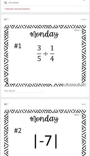 7th Grade Math Weekly Warmups | Spiral Review | Week 7 | Online Version