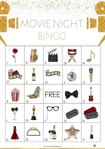 50 Movie Night Bingo Cards Classroom Game, Bingo Game, Party Game, Work ...