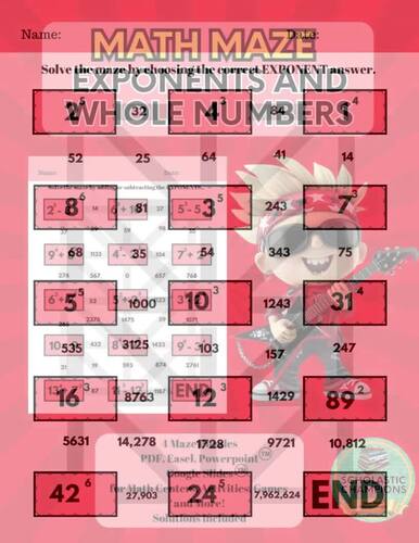 EXPONENTS & WHOLE NUMBERS * Math Maze Puzzle * 6th Grade Middle School Math