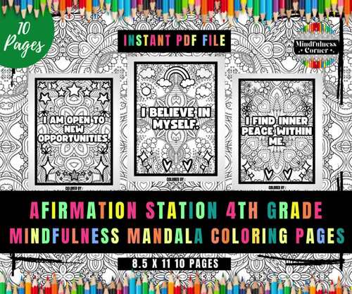 Affirmation Station, 4th Grade Calming Corner Coloring Pages, SEL Coloring