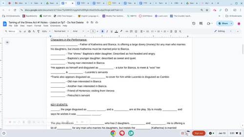 Taming of the Shrew Act 1 Bundle: Pre-Reading Notes, Study Guides, Activity