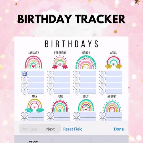 Boho Rainbow Birthday Tracker | Birthday Organizer | Birthday Planner ...