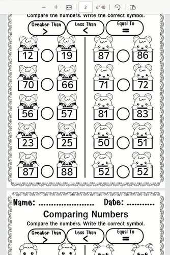 Worksheets Comparing Numbers Activities : Greater Than Less Than Equal To