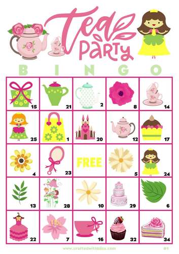 Tea Party Bingo For Kids, Tea Party Bingo Birthday Party, Classroom ...