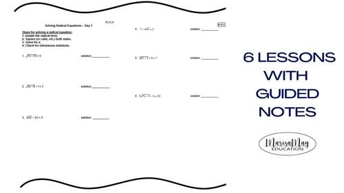 Algebra - Radical Expressions & Equations Notes & Wks Bundle - 6 lessons