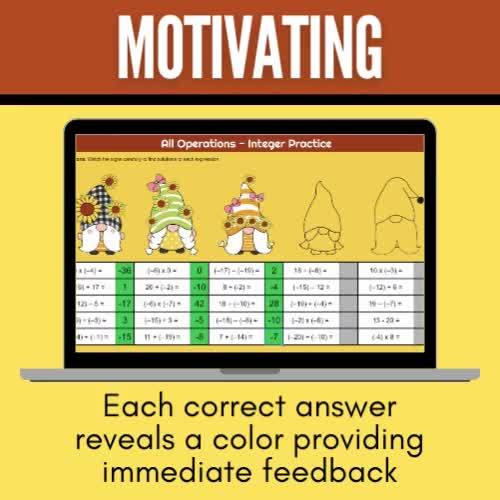 Integers - All Operations - Sunflower Gnome Digital Pixel Art Mystery ...