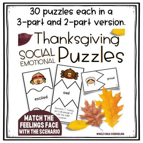 Thanksgiving Fall Naming Feelings Matching PUZZLES Social-Emotional ...