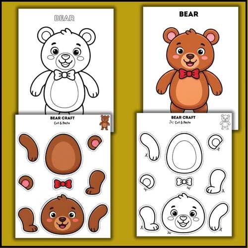Cute Bear Cut and Paste Activity | Spring Craft for kids | TPT