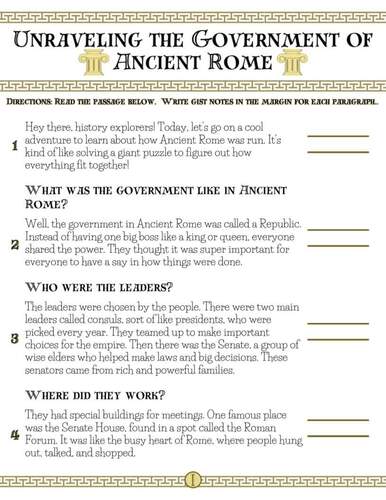 Ancient Rome & Greece Government Paired Passage 4-6 Compare Write ELA ...