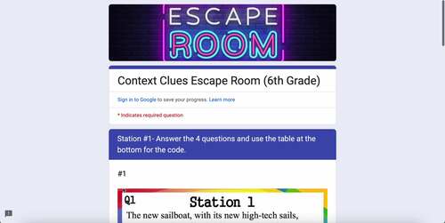 Context Clues Escape Room Game 6th Grade (Digital or Paper) Vocabulary