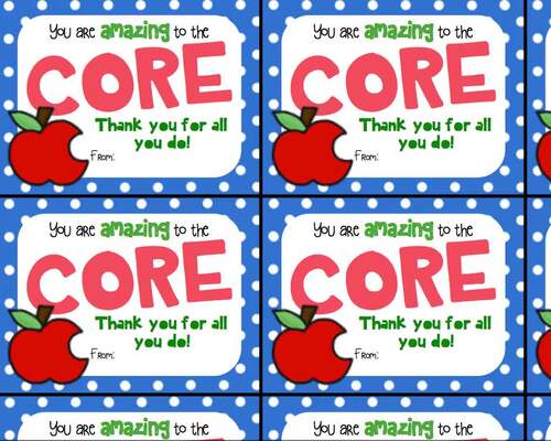 Apple Teacher (Staff) Appreciation Gift Tag- You're amazing to the CORE ...
