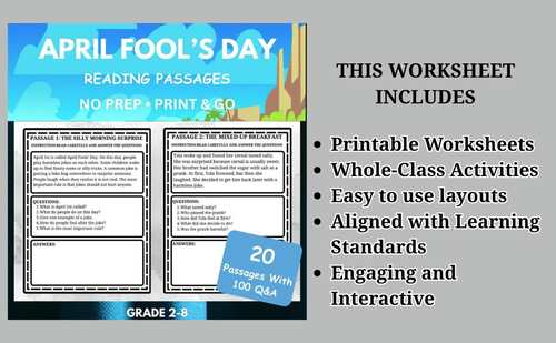 April Fools’ Day Reading Packet | No Prep Comprehension Passages ...