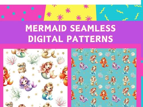 Mermaid Digital Seamless Patterns- Mermaid Craft Paper - Mermaid Patterns