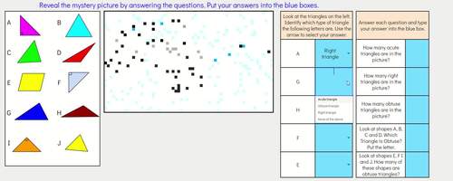 Digital Math Pixel Art Mystery Picture 4th Grade TEKS 4.6.C - Triangles