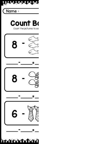 Counting Back Subtraction Strategy Worksheets to 10 With Picture by ...