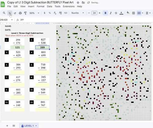 3 Digit Subtraction with Regrouping Digital Pixel Art Math Activity