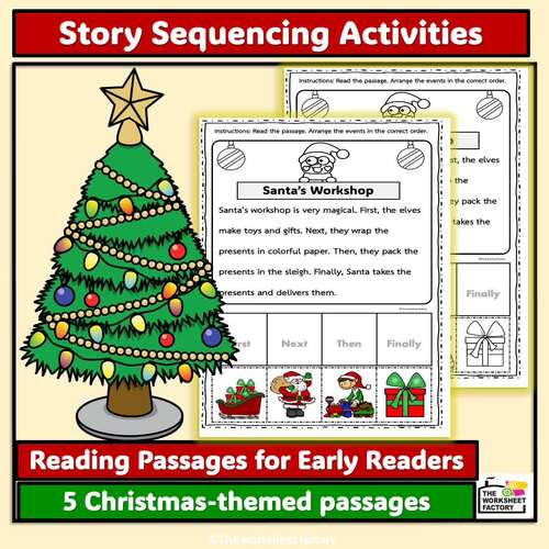Christmas Sequencing Stories with Pictures| Literacy Center KG to Grade 2