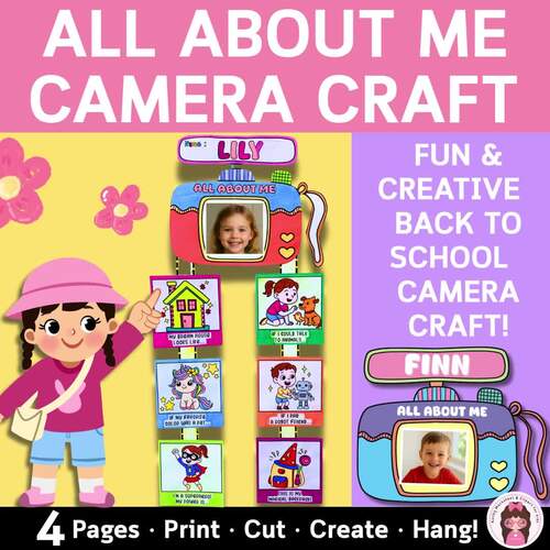 All About Me Camera Craft Writing Activity for Back to School PreK to 2nd