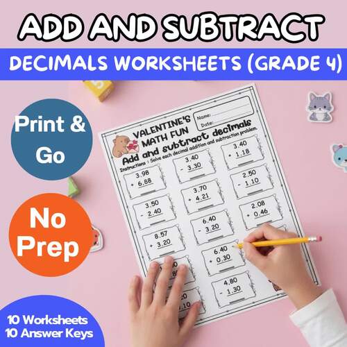 Add and Subtract Decimals Worksheets | Grade 4 Math Practice | TPT