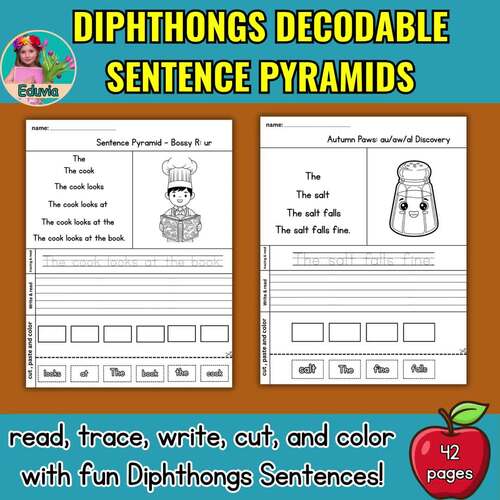 Diphthongs Decodable Sentence Pyramids | Phonics, Reading Fluency, Long ...