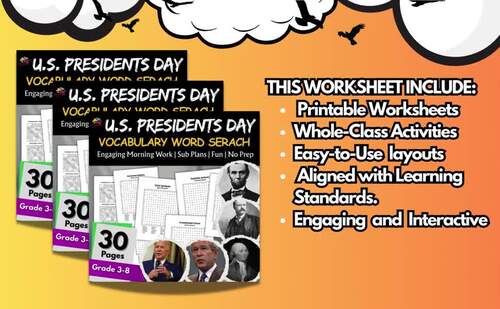 Presidents’ Day Word Search Puzzle Activities Morning Work 4th,5th,6th ...