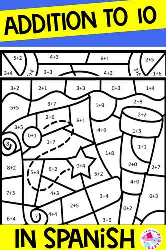 Spanish PIRATES Color by Number Code Addition to 10 BACK TO SCHOOL Coloring